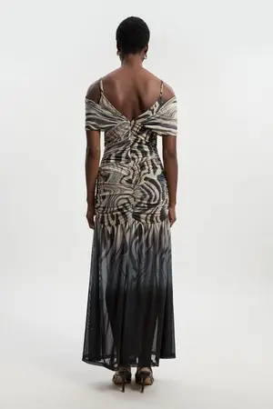 Karen Millen Marble Print Mesh Maxi Dress