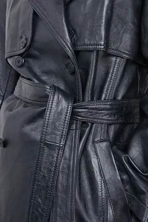 WAREHOUSE Real Leather Belted Trench Coat