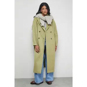 WAREHOUSE Oversized Maxi Coat With Pleat Back Detail