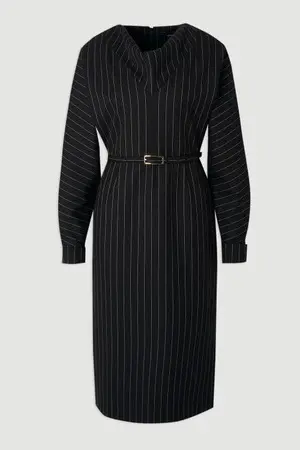 Karen Millen Pinstripe Cowl Neck Midi Dress