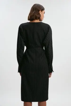 Karen Millen Pinstripe Cowl Neck Midi Dress