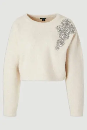 Karen Millen Wool Embellished Crew Neck Jumper