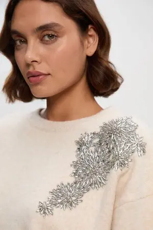 Karen Millen Wool Embellished Crew Neck Jumper
