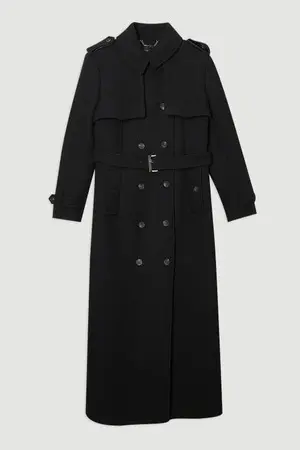 Karen Millen Wool Mix Belted Trench Maxi Coat - Black