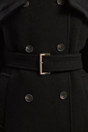 Karen Millen Wool Mix Belted Trench Maxi Coat - Black