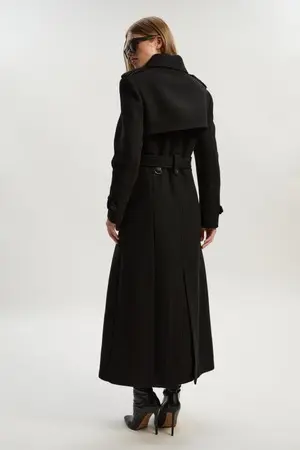 Karen Millen Wool Mix Belted Trench Maxi Coat - Black