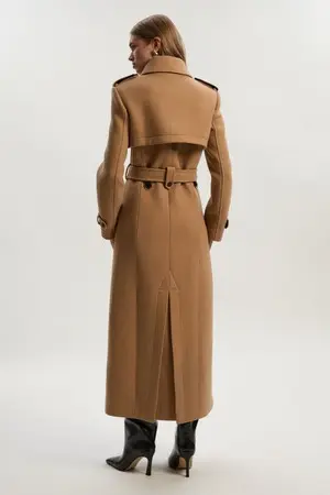 Karen Millen Wool Mix Belted Trench Maxi Coat - Camel