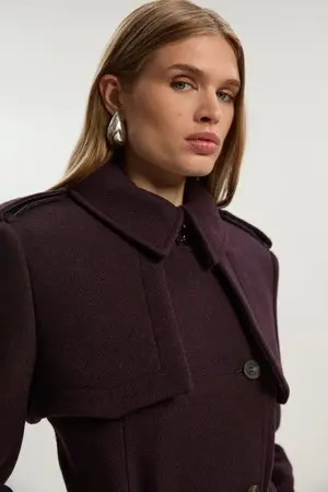 Karen Millen Wool Mix Belted Trench Maxi Coat - Wine