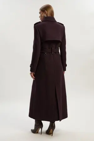 Karen Millen Wool Mix Belted Trench Maxi Coat - Wine