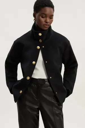 Karen Millen Brushed Wool Funnel Neck Tailored Coat - Black