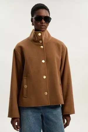 Karen Millen Karen Millen Brushed Wool Tailored Coat With Funnel Neck Camel