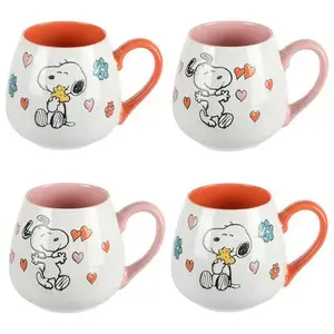 PEANUTS Mothers Baby 4 Piece 20 Ounce Stoneware Belly Mug Set And Pink - White