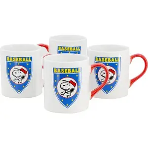 PEANUTS Best In Sports Baseball 4 Piece 19 Ounce Stoneware Mug Set - White