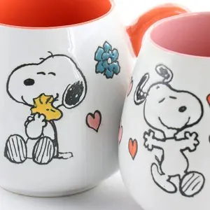 PEANUTS 4 Piece 20 Ounce Stoneware Wax Relief Cup Set In 2 Assorted Designs