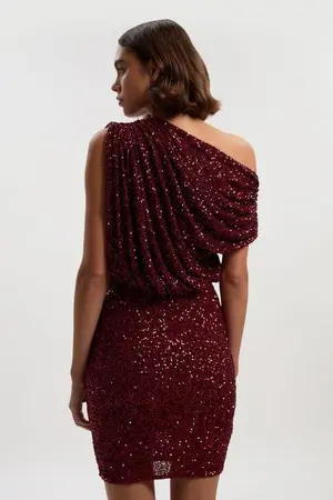 Karen Millen One Shoulder Sequin Mini Dress