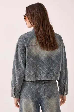 Nasty Gal Check Denim Distressed Jacket