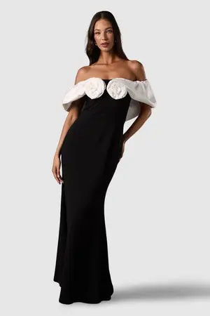 Coast Bardot Rose Detail Maxi Dress - Mono