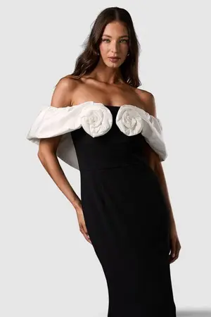Coast Bardot Rose Detail Maxi Dress - Mono
