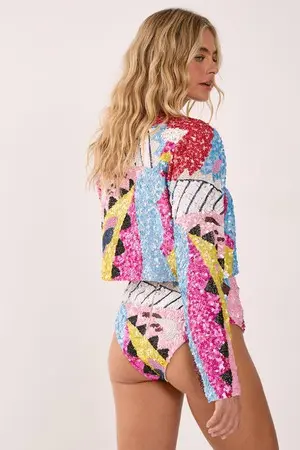 Nasty Gal Abstract Embellished Cropped Jacket - Multi
