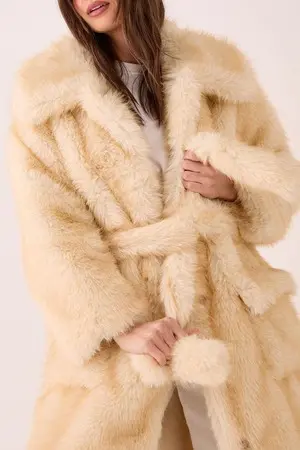 Nasty Gal Belted Faux Fur Coat