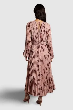 Coast Long Sleeve Chiffon Floral Print Wrap Midi Dress - Blush
