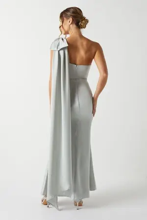 Coast One Shoulder Satin Maxi Dress With Bow Detail - Sage