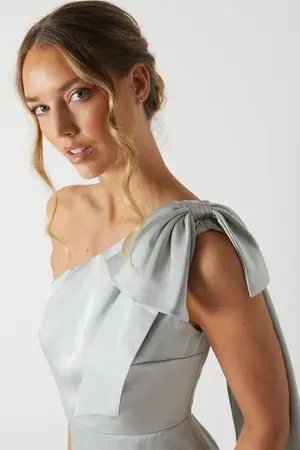 Coast One Shoulder Satin Maxi Dress With Bow Detail - Sage