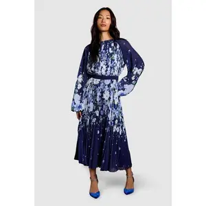 Coast Floral Pleated Georgette Midi Dress - Navy