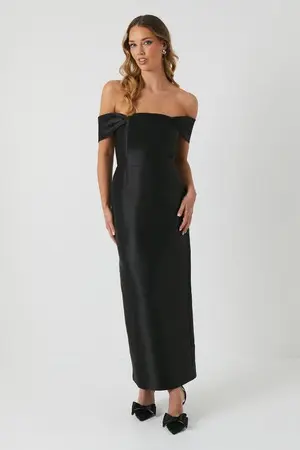 Coast Twill Bardot Off The Shoulder Dress Black