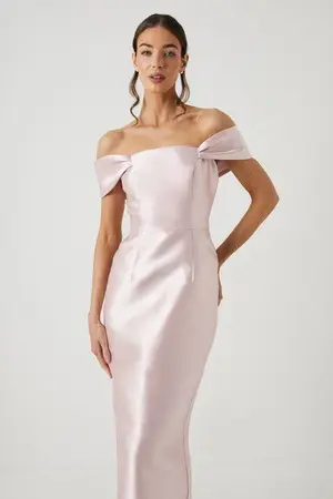 Coast Twill Bardot Off The Shoulder Dress - Blush