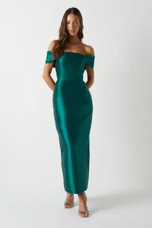 Coast Twill Bardot Off The Shoulder Dress Emerald