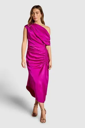 Coast Satin One Shoulder Midi Dress