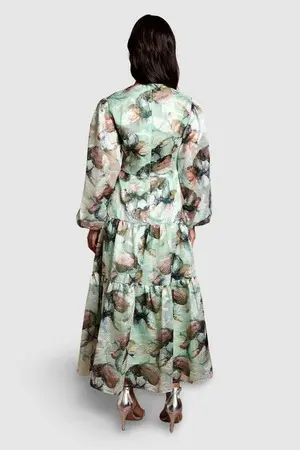 Coast Puff Sleeve Jacquard Midi Dress