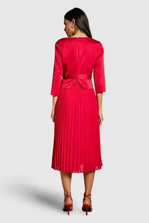 Coast Satin Bodice Pleat Skirt Midi Dress - Red
