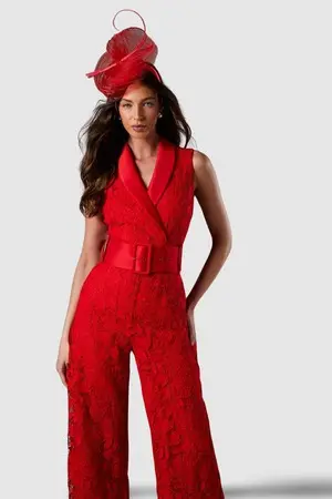 Coast Lisa Lace Belted Jumpsuit