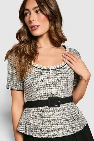 Coast Tweed Bodice Pleated Skirt Dress