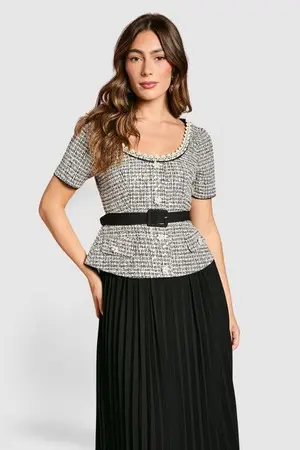 Coast Tweed Bodice Pleated Skirt Dress