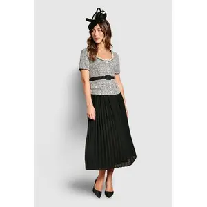 Coast Tweed Bodice Pleated Skirt Dress - Mono