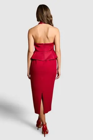 Coast Halter Neck Satin Column Midi Dress - Red