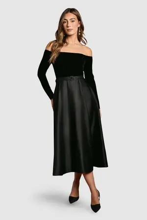 Coast Bardot Full Skirted Midi Dress - Black