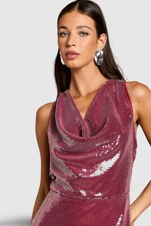 Coast Cowl Neck Halter Sequin Maxi Dress