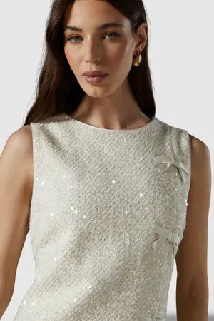 Coast Sequin Boucle Shift Dress With Bow Embellishments