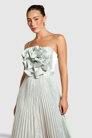 Coast Metallic Pleated Corsage Maxi Dress