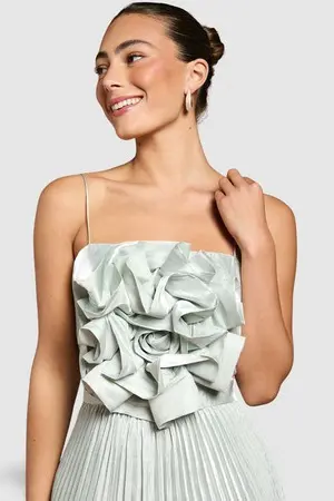 Coast Metallic Pleated Corsage Maxi Dress