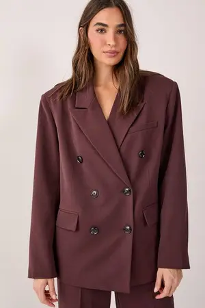 Nasty Gal Double Breasted Oversized Blazer - Chocolate