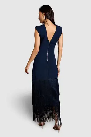 Coast Bandage Knit Fringed Hem Midi Dress