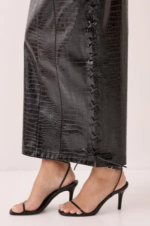 Nasty Gal Faux Leather Croc Bandeau Maxi Dress With Lace-up Detail