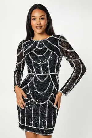 Coast Long Sleeve Sequin Mini Dress - Black
