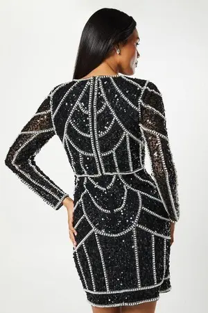 Coast Long Sleeve Sequin Mini Dress - Black