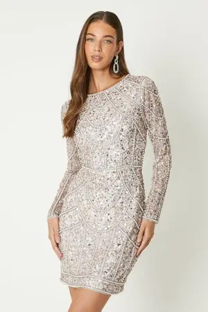 Coast Long Sleeve Sequin Mini Dress - Blush